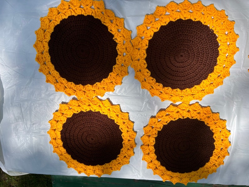 Handmade Sunflower Crochet Table Set Handmade Sunflower Crochet ...