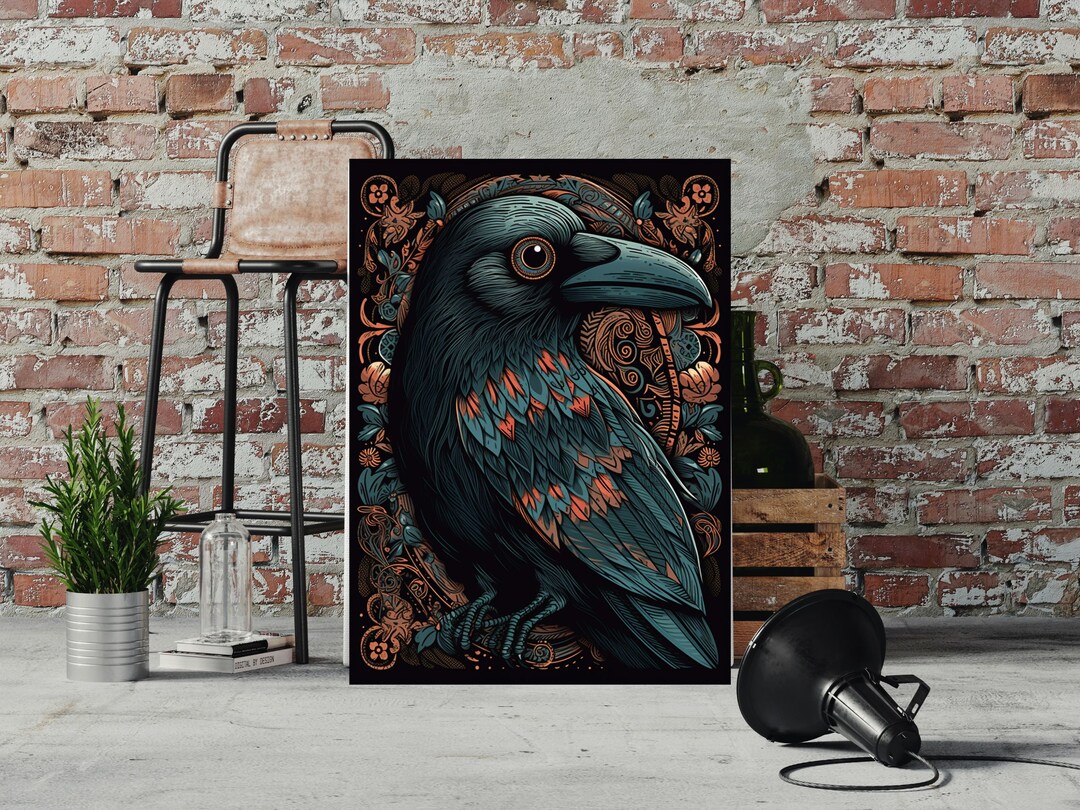 Raven Illustration Graphic Wall Art, Raven Art Print, Raven Portrait ...