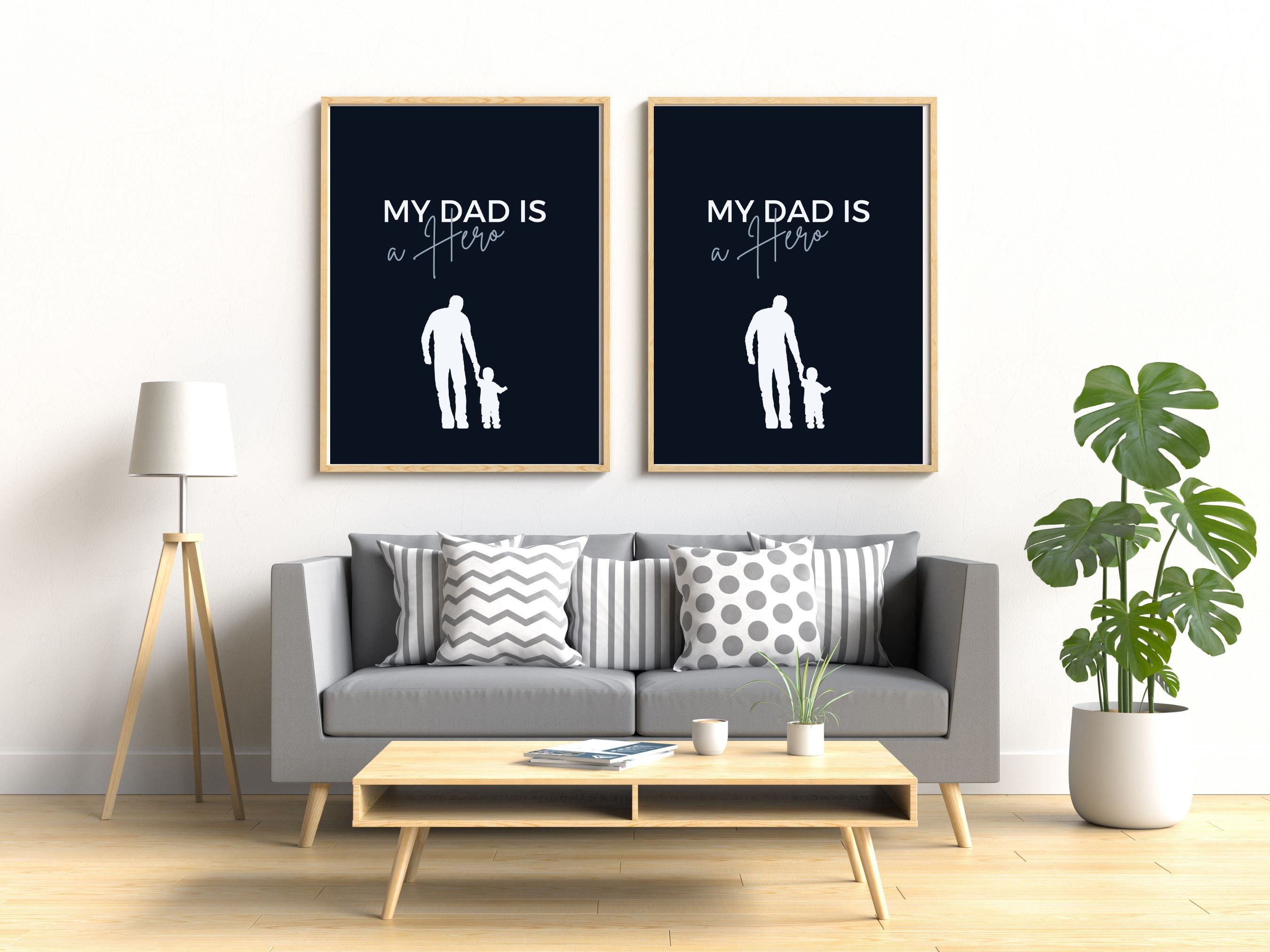 My Dad is A Hero Wall Art, Father Holding Son Hand Wall Art, Father's ...