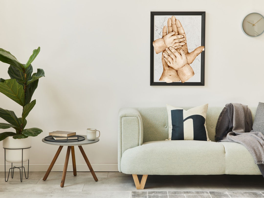 Father's Day Wall Art, Family Illustration Art, Kids Holding Dad's Hand ...