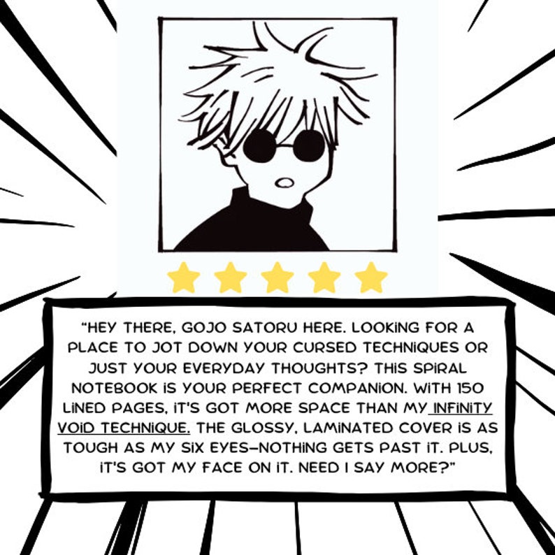 Gojo Satoru Notebook, Jjk Merch, Gojo Merch, Jujutsu Kaisen Journal 150 ...