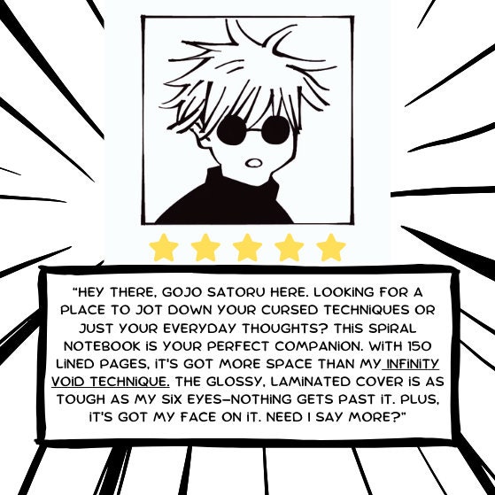 Gojo Satoru Notebook, Jjk Merch, Gojo Merch, Jujutsu Kaisen Journal 150 ...
