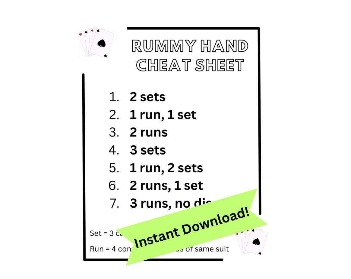 Rummy Hands Cheat Sheet instant Download - Etsy Canada