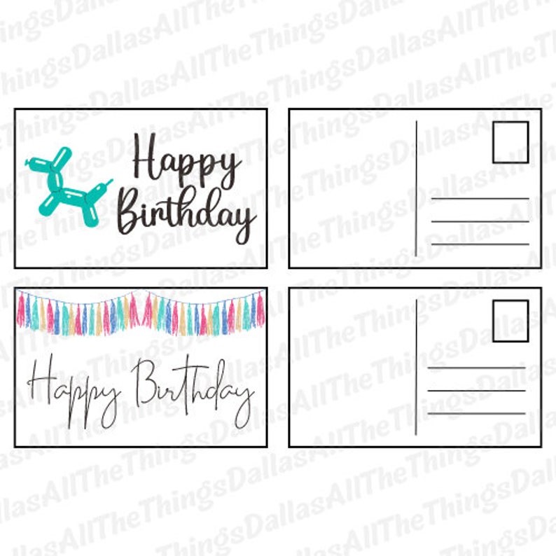 Printable Birthday Postcards | Printable Birthday Cards - Etsy