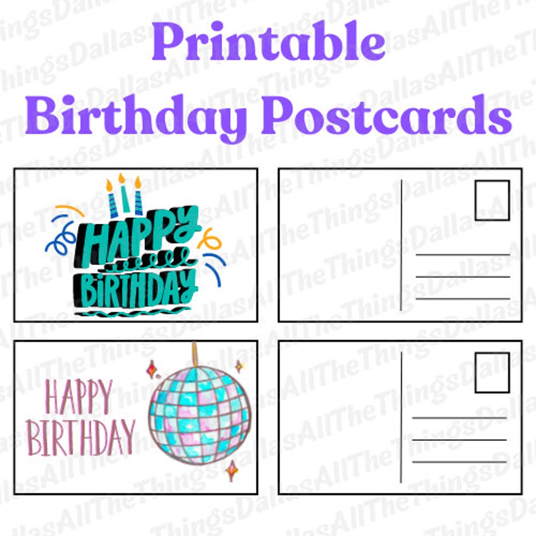 Printable Birthday Postcards | Printable Birthday Cards - Etsy