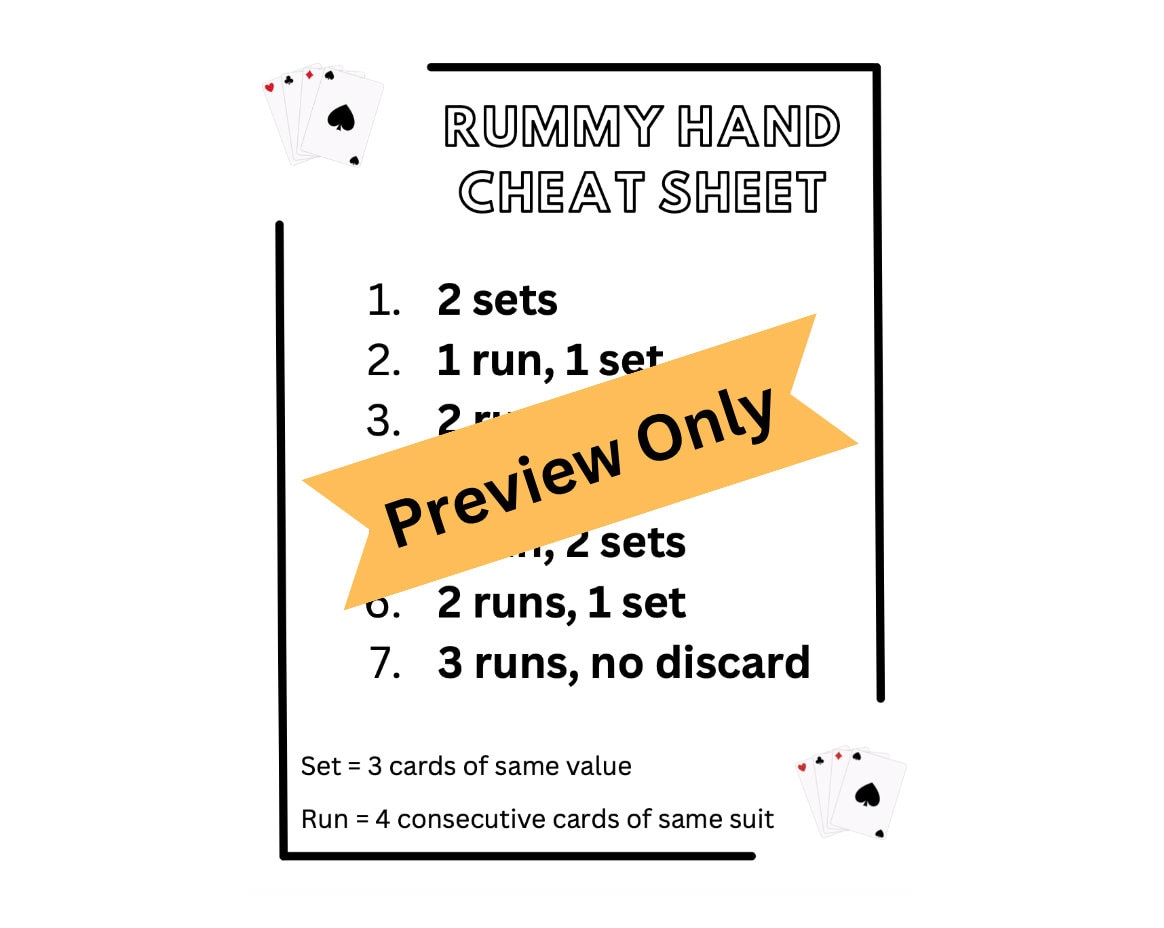 Rummy Hands Cheat Sheet instant Download - Etsy Canada