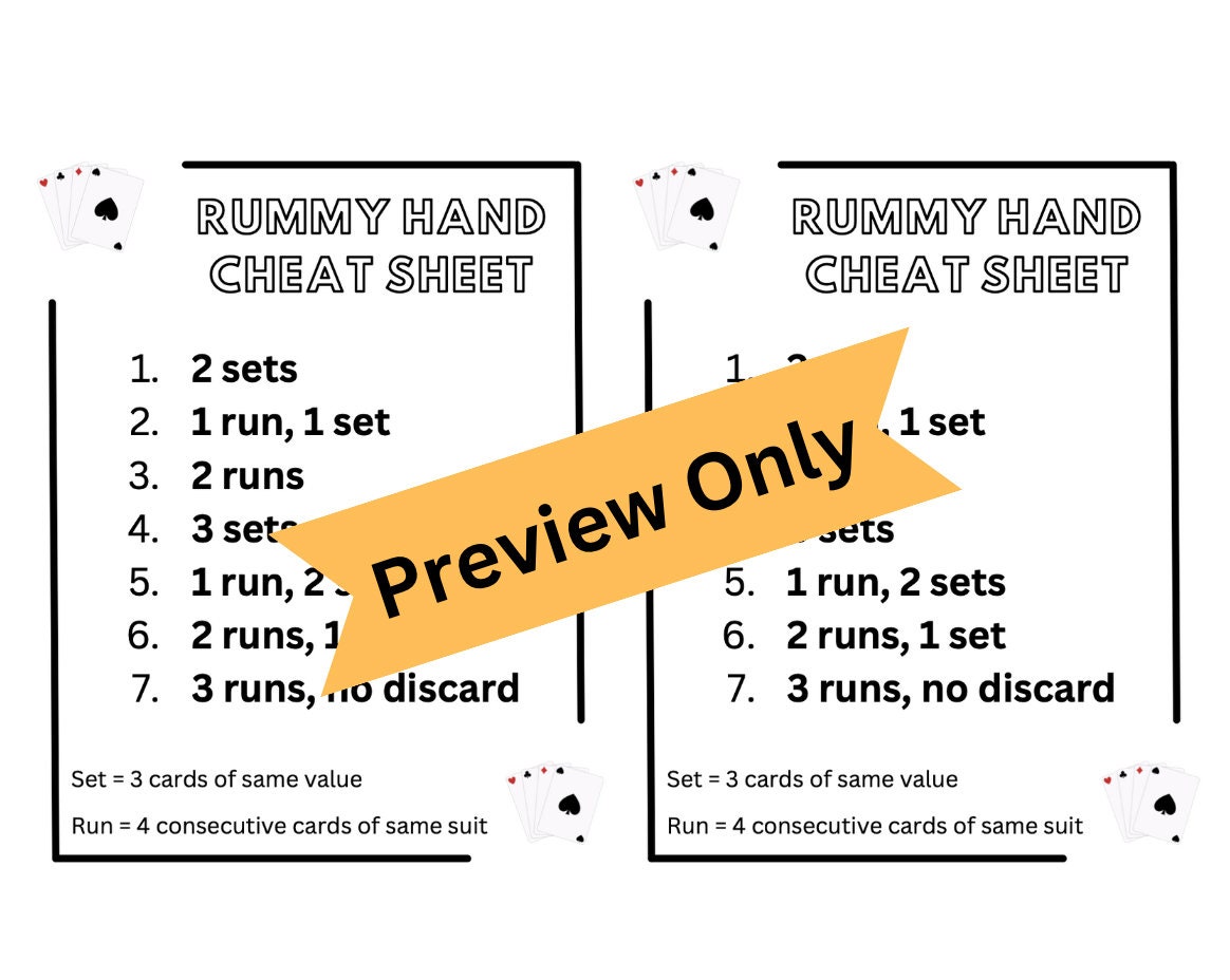 Rummy Hands Cheat Sheet instant Download - Etsy Canada