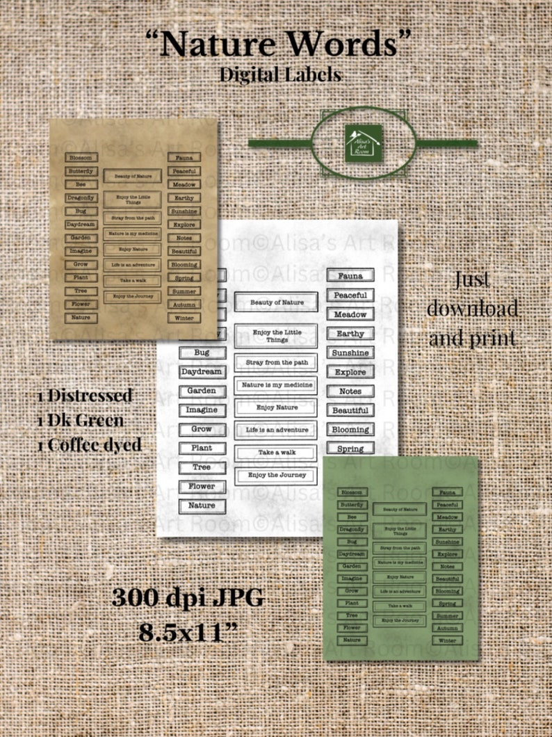 Nature Words Digital Labels - Etsy
