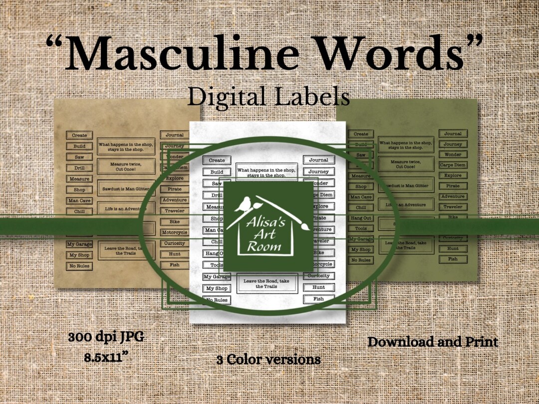 Masculine Words Digital Labels - Etsy