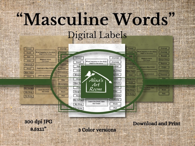 Masculine Words Digital Labels - Etsy