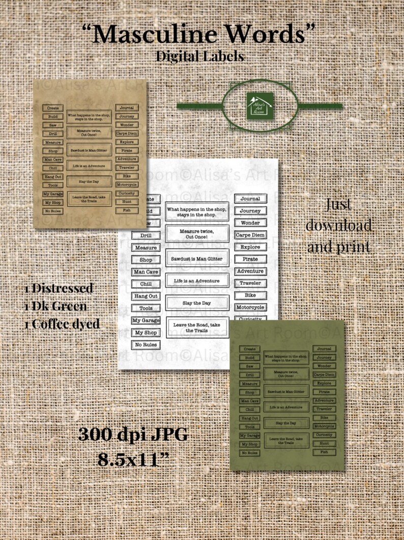 Masculine Words Digital Labels - Etsy