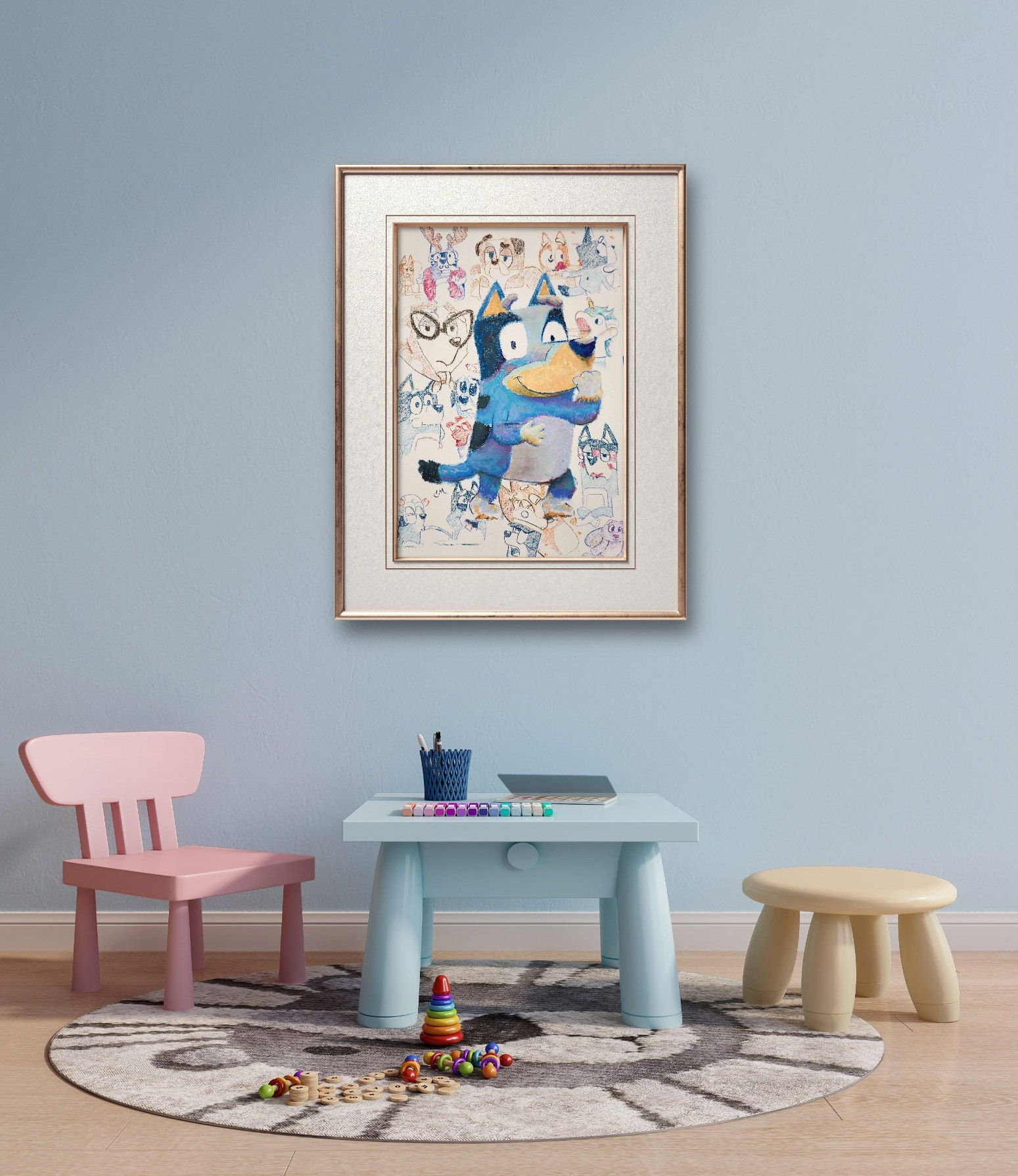 Bluey Unframed Print 12x18 Cheeky Bluey & Favorite Scenes Winston ...