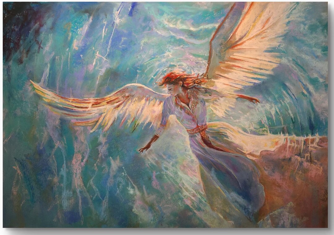 Floating Angel Pastel Art Print | Golden Hour, Signed & Numbered - Etsy