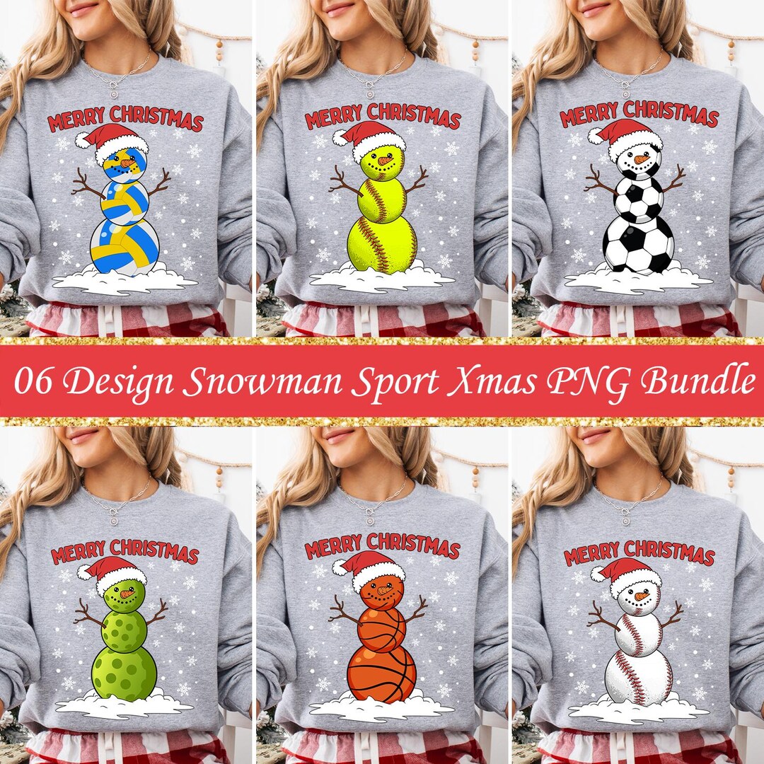 06 Designs Snowman Sport Png Bundle, Merry Christmas Snowman Baseball ...