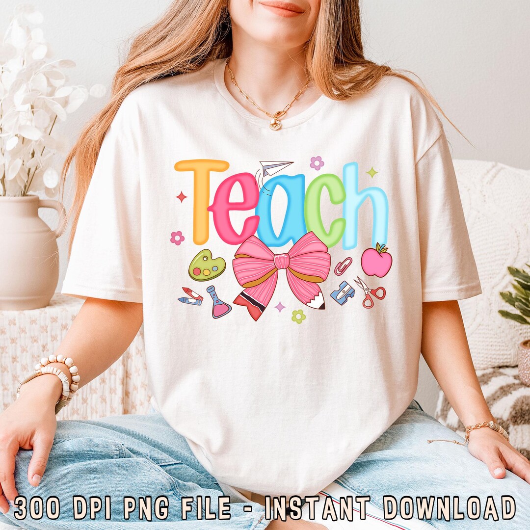 Preppy Teacher Floral Coquette Png, Teach Love Inspire Png, Retro ...