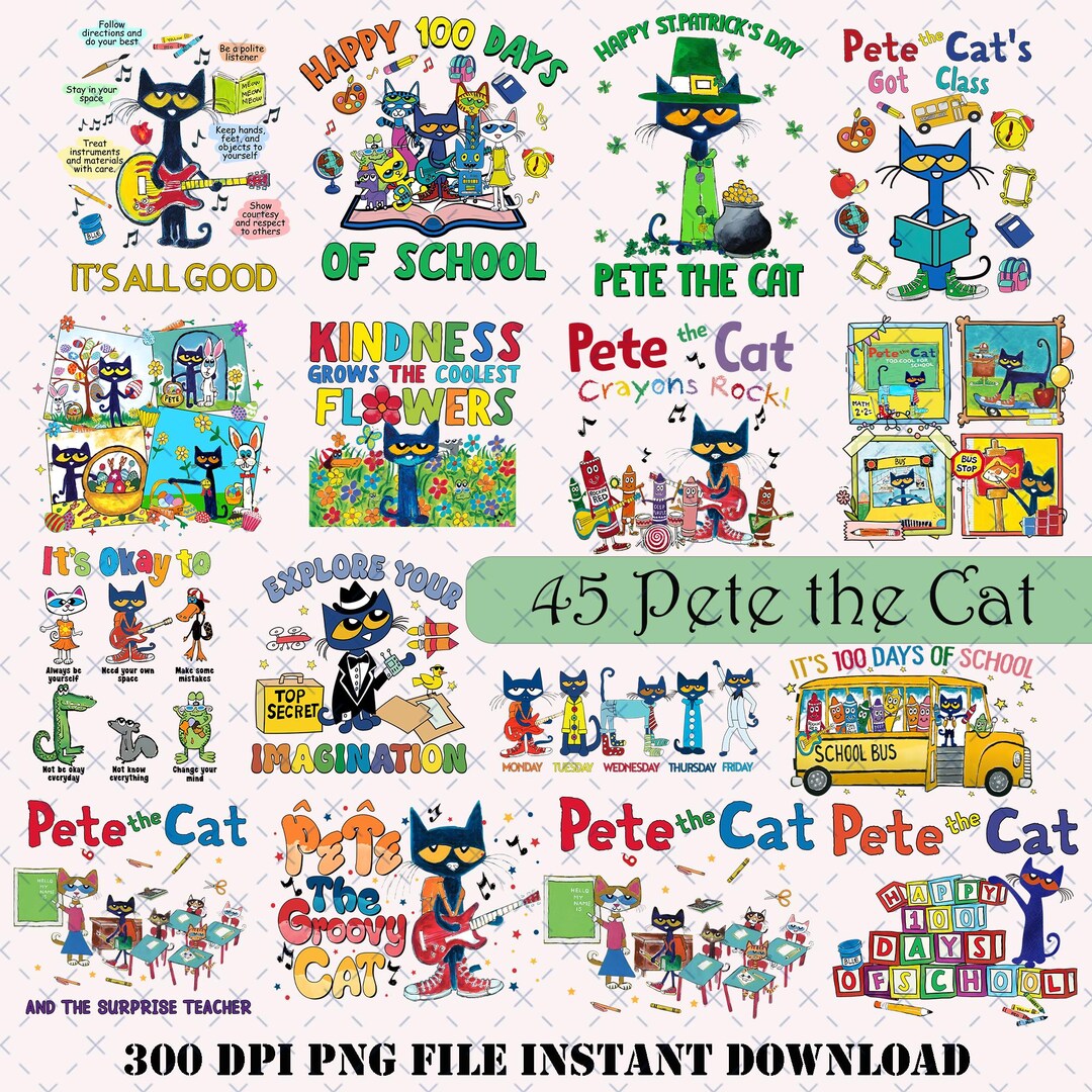 45 Pete the Cat It's All Good Png Bundle, Characters, Children's Book ...