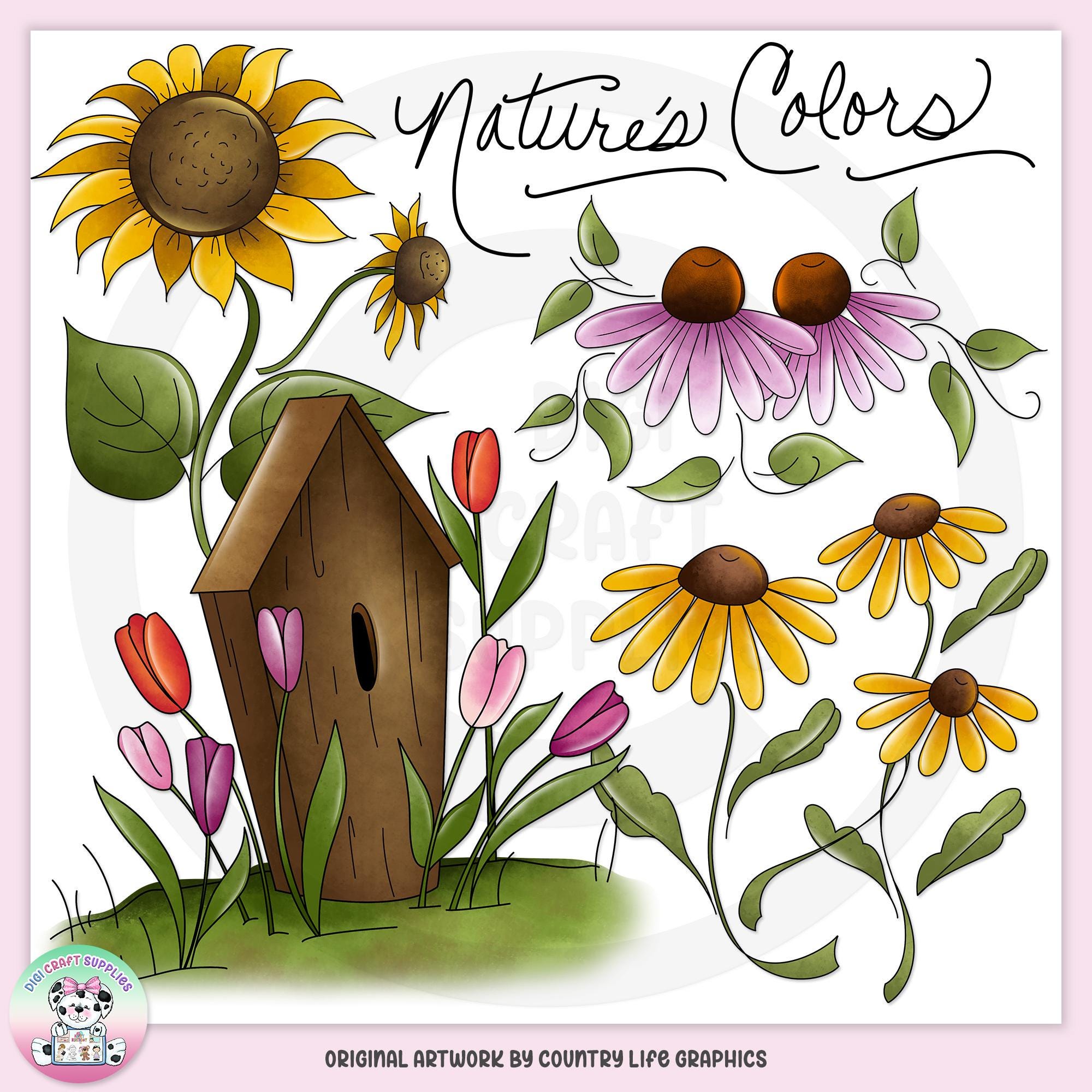 Flower Clip Art, Garden Graphics, Floral Illustrations, Colorful PNG ...