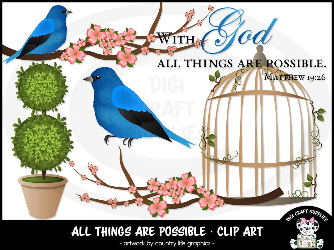 Bird Clip Art, Garden Graphics, Plant Illustrations, Spring PNG Files ...