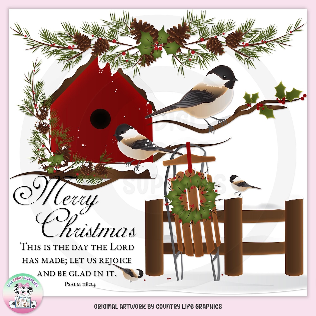 Christmas Bird Clip Art, Graphics, Illustrations: Snowy Birdhouse ...