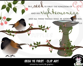 Bird Clip Art, Garden Graphics, Plant Illustrations, Spring PNG Files ...