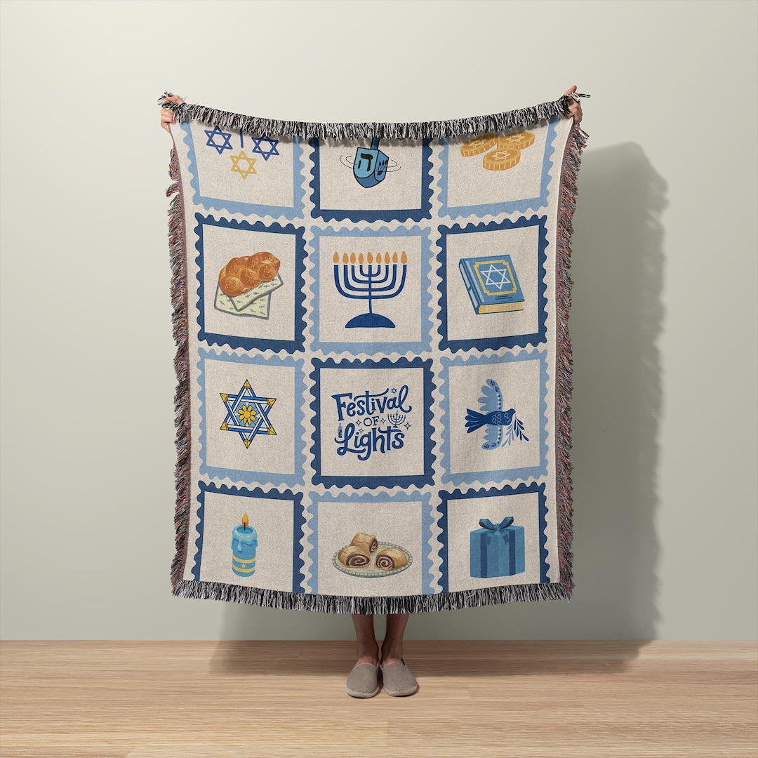 Hanukkah Throw Blanket, Jewish Holiday Decor, Festival of Lights Cozy ...