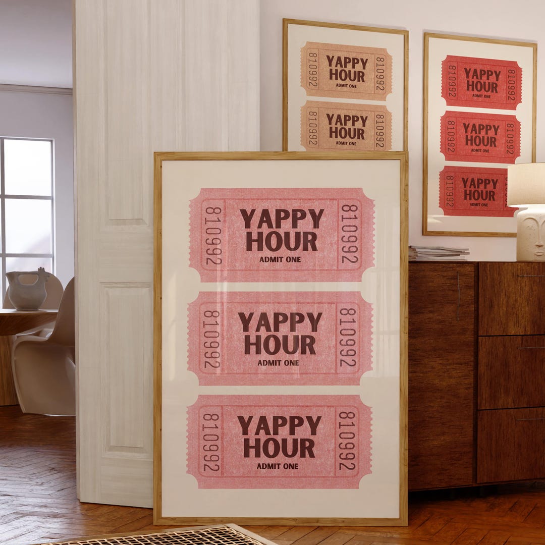 Yappy Hour Print, Happy Hour Bar Cart Wall Art Original Retro Cocktail ...