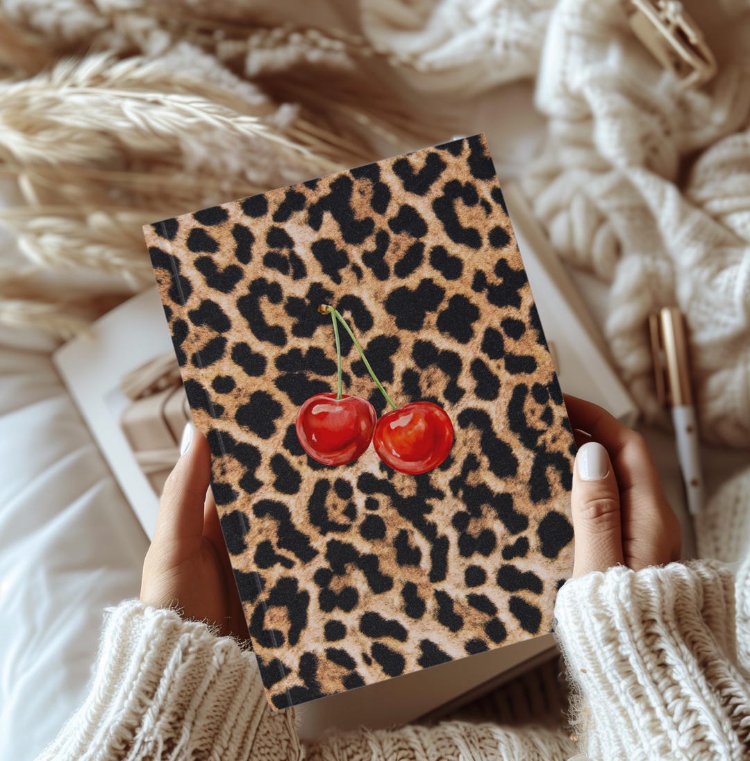 Leopard Print Cherries Journal, Cute Lined Notebook With Cherry Design ...