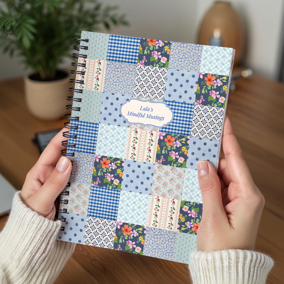 Personalized Blue Floral Patchwork Notebook: Custom Wellness Journal - Etsy