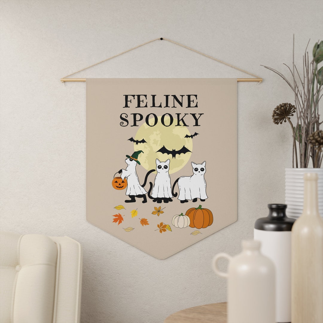 Feline Spooky Halloween Pennant Banner, Cat Ghosts Halloween Decor ...
