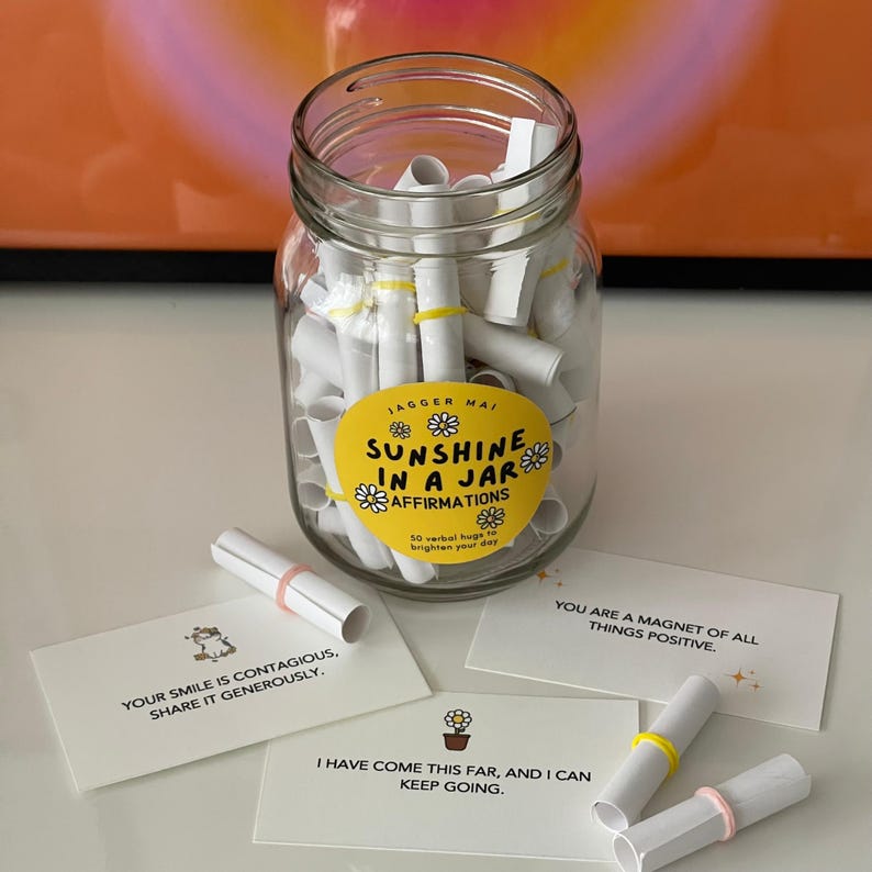 Sending Sunshine Affirmation Jar | Get Well Gift, 50 Daily Cards - Etsy