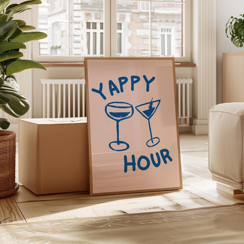 Yappy Hour Printable Art | Retro Cocktail Bar Sign | Happy Hour Wall ...