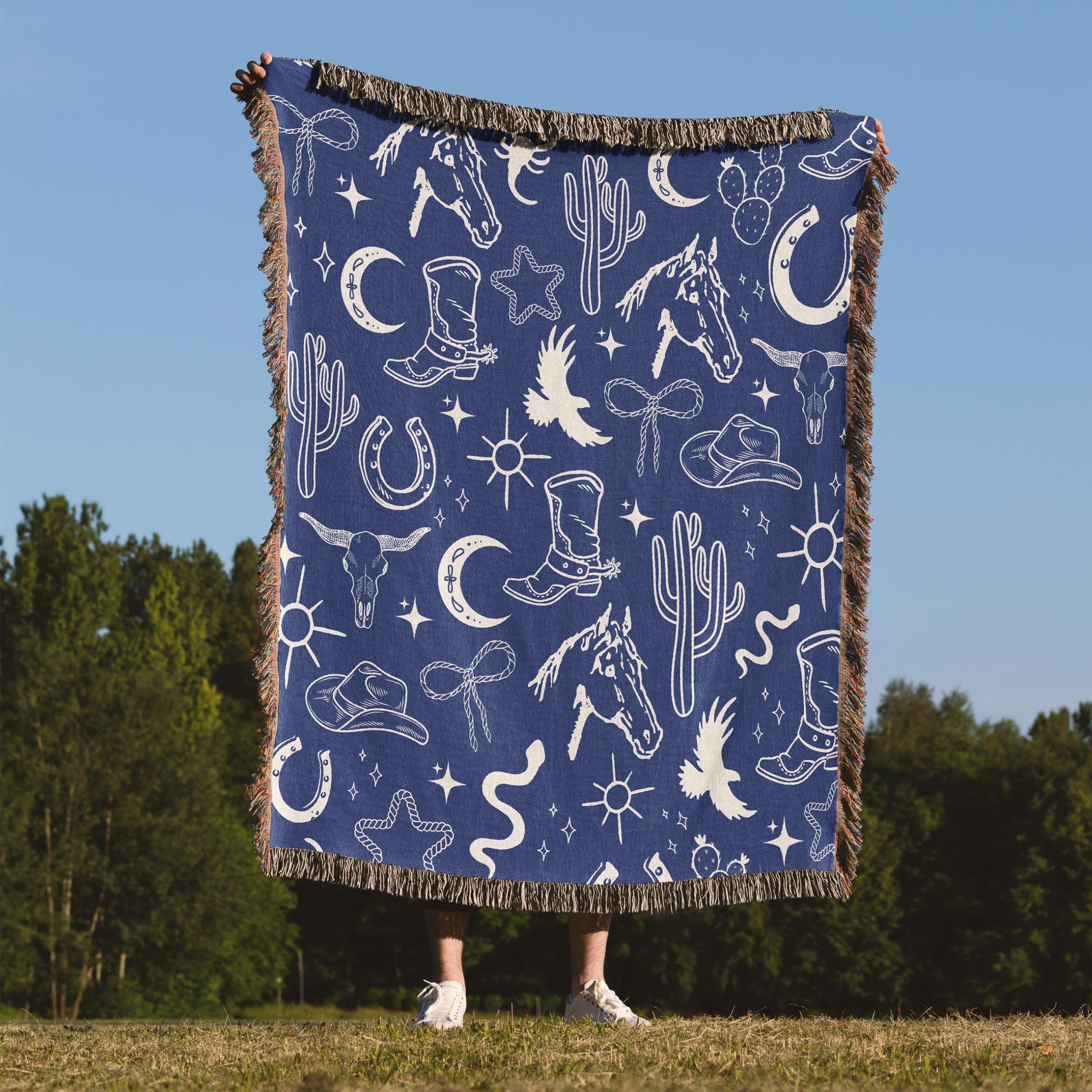 Wild West Indigo Blue Woven Throw Blanket – Southwestern Decor, Cowboy ...