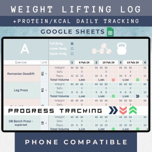 Weight Training Tracker Progressive Overload Spreadsheet Compatible ...