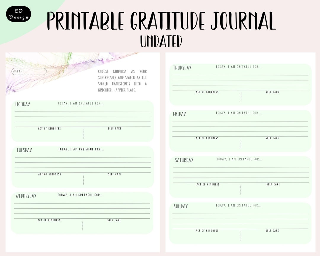 Printable Gratitude Journal, Daily Gratitude, Weekly Reflection, Self ...