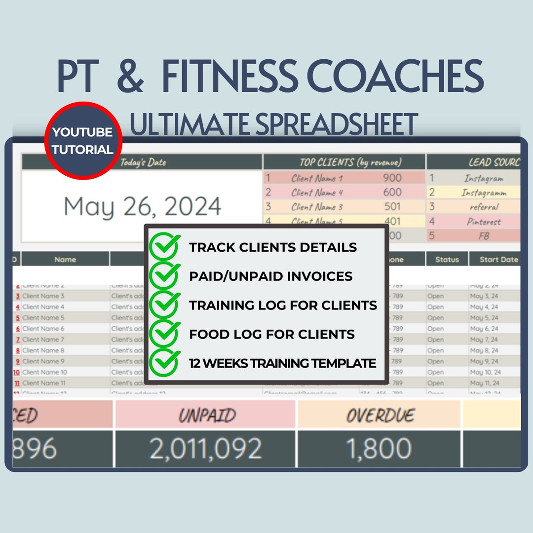 Fitness Coach Client Tracker: Training Program Spreadsheet (google ...