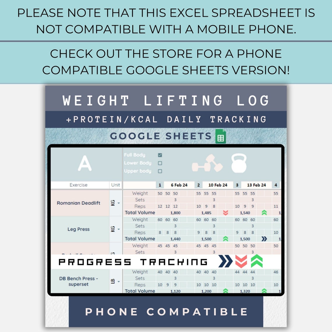 Weightlifting Tracker: Excel Spreadsheet, Progressive Overload (digital ...