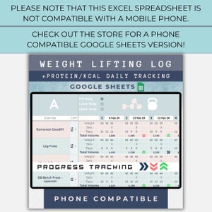 Weightlifting Excel Spreadsheet, Progressive Overload Tracker, Protein ...