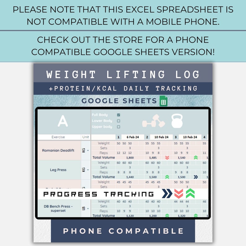 Weightlifting Tracker: Excel Spreadsheet, Progressive Overload (digital ...