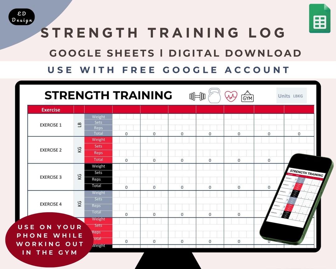 Strength Training Tracker Googlesheets, Weight Lifting Log, Workout ...