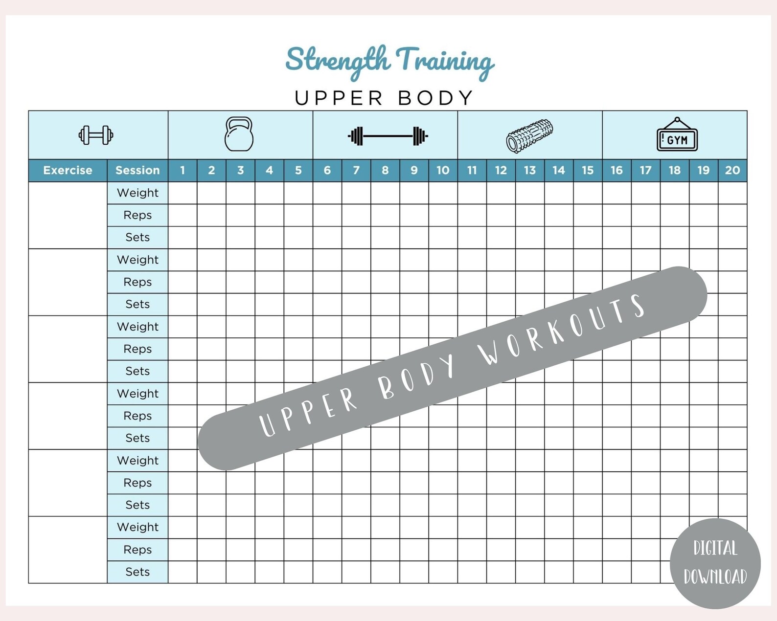 Strength Training Tracker Printable, Weight Lifting Tracker, Workout ...
