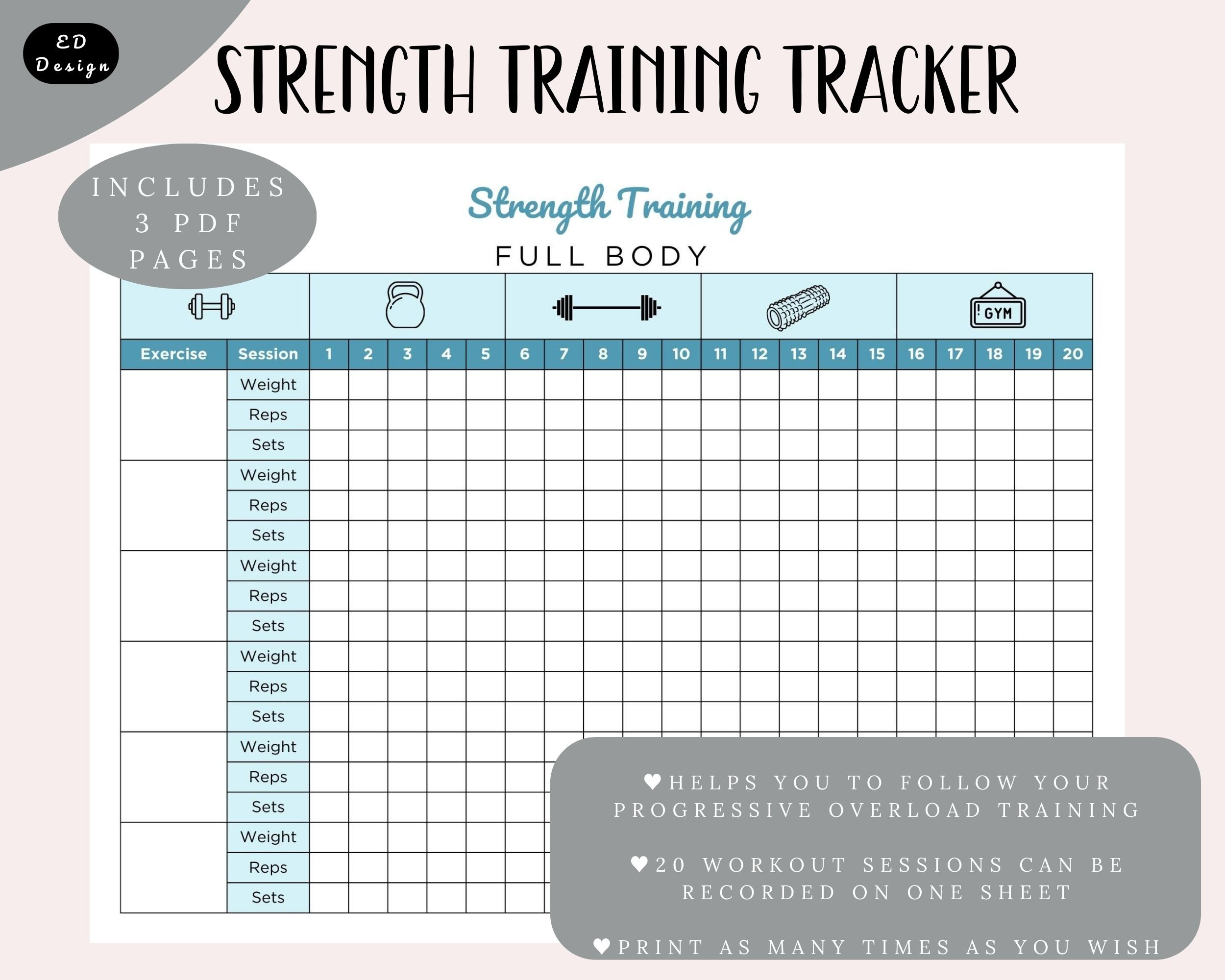 Strength Training Tracker Printable, Weight Lifting Tracker, Workout ...