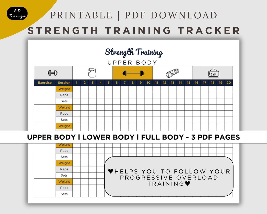 Weight Lifting Log Printable, Strength Training Planner, Workout Log ...