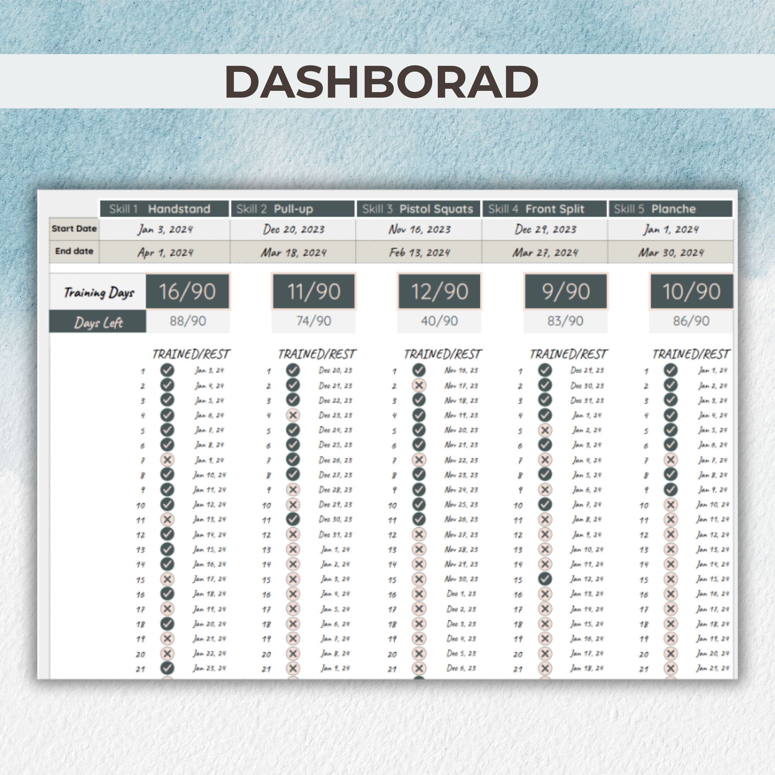 Fitness Skills Tracker Google Sheets Compatible With Iphone ...