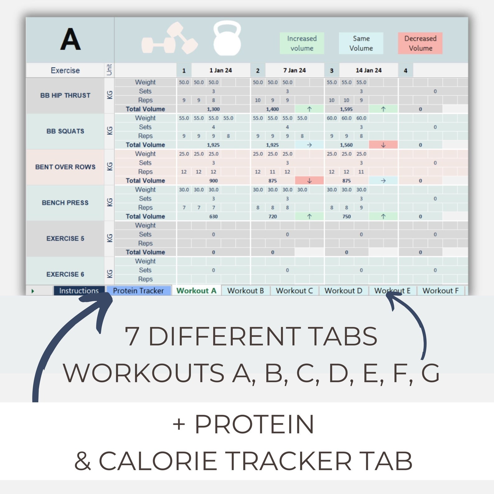 Weightlifting Excel Spreadsheet, Progressive Overload Tracker, Protein ...