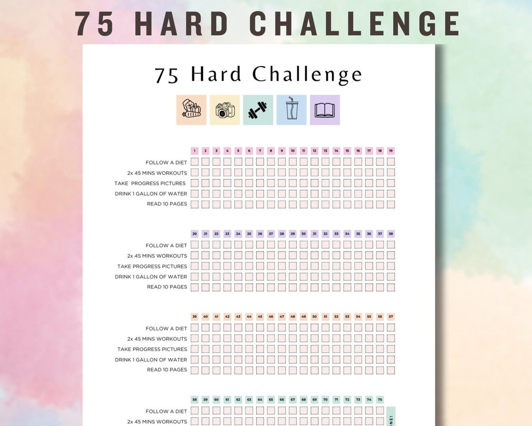 75 Hard Challenge Printable Pastel Colors 75 Hard Challenge - Etsy ...