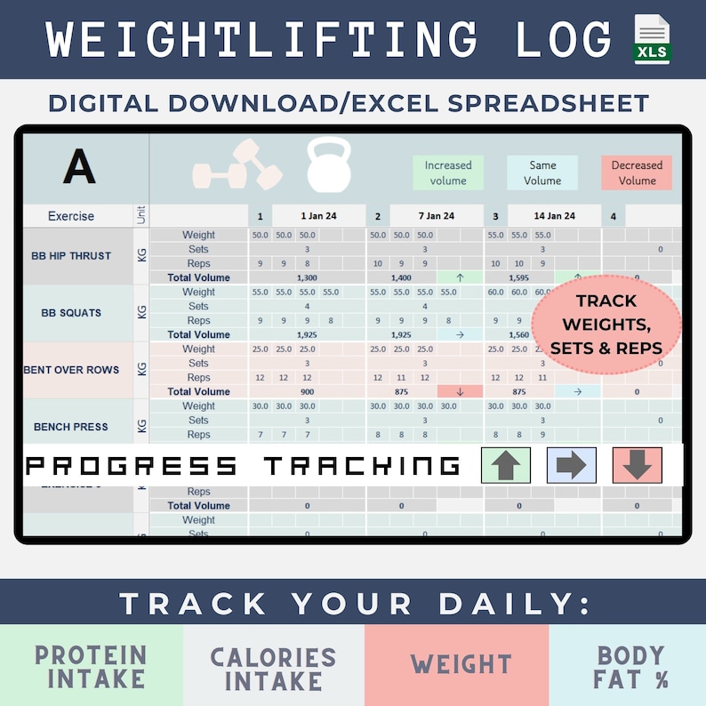 Weightlifting Tracker: Excel Spreadsheet, Progressive Overload (digital Download) - Etsy