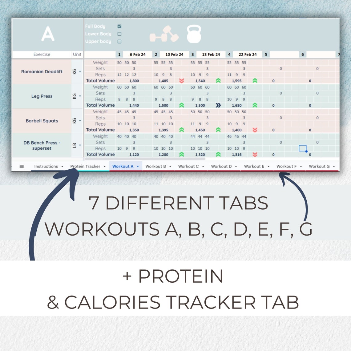 Weight Training Tracker Progressive Overload Spreadsheet Compatible ...