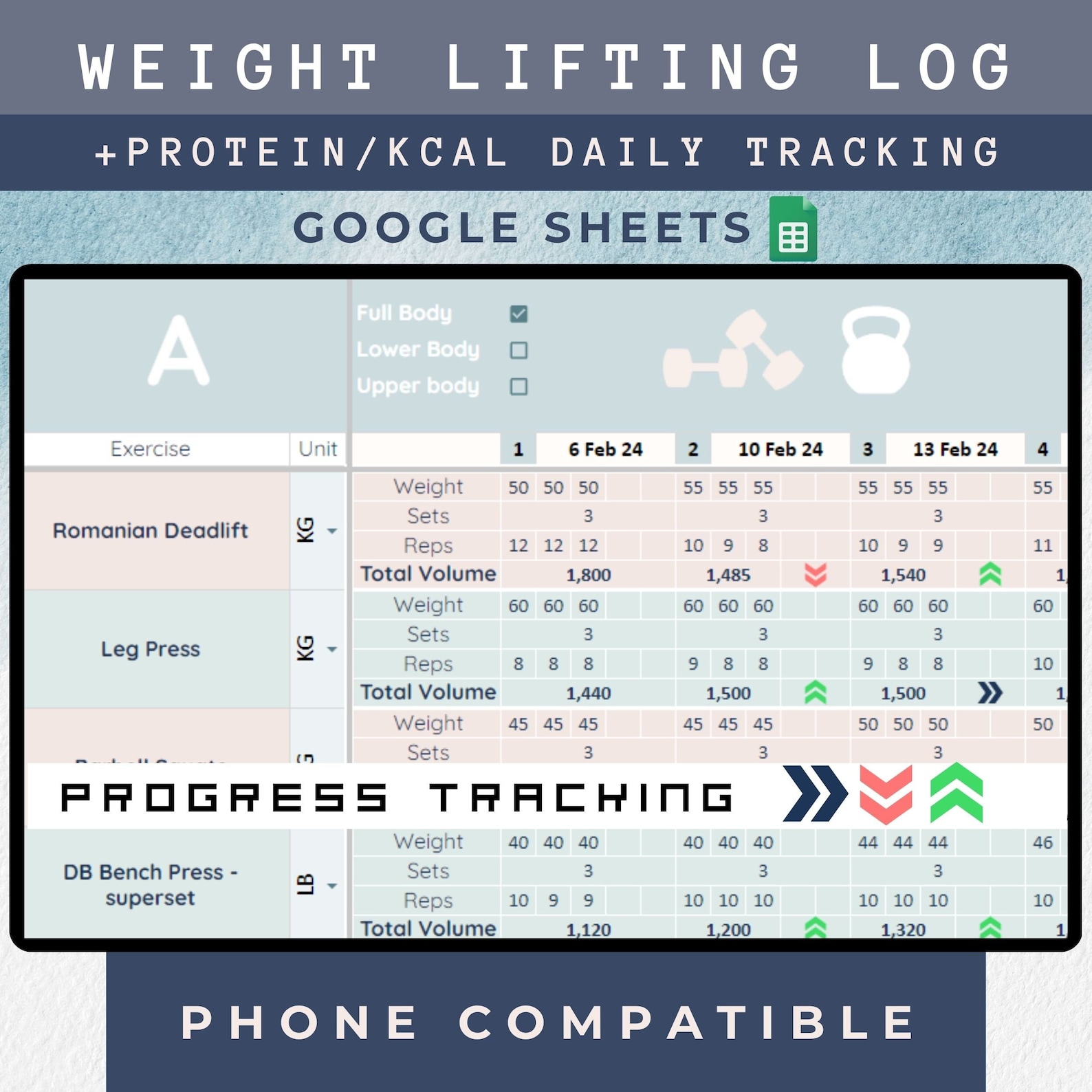 Weight Training Tracker Progressive Overload Spreadsheet Compatible ...
