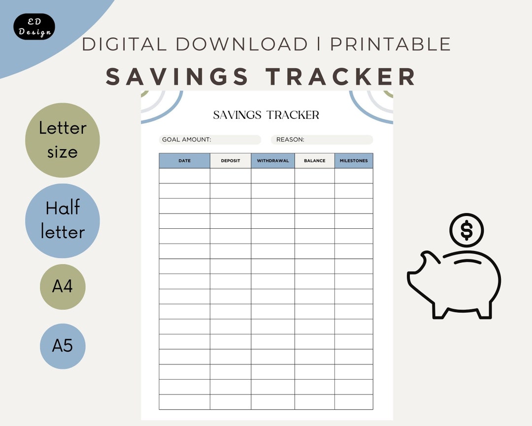 Savings Tracker Printable, Savings Planner, Savings Template, Budget ...