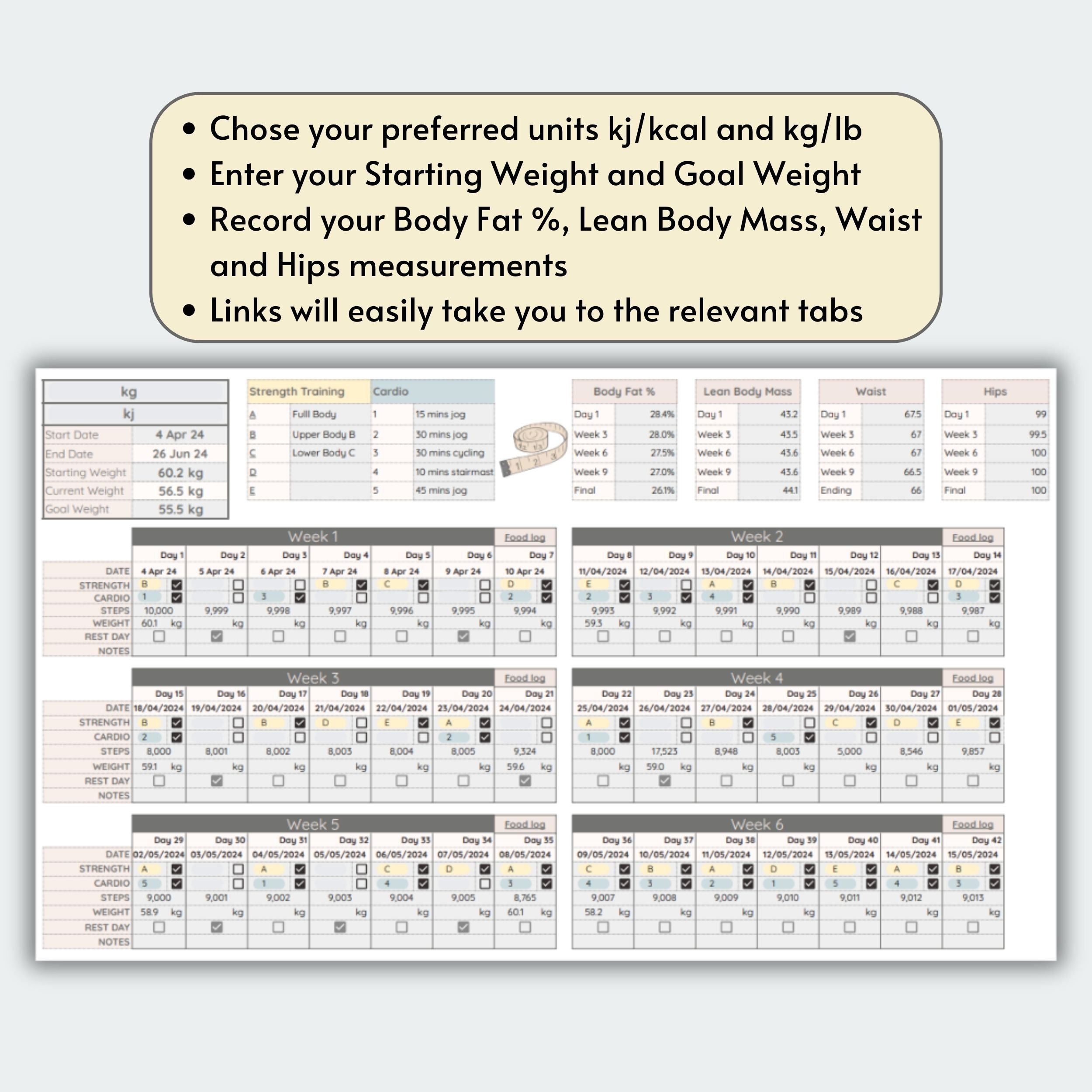 12 Weeks Workout Template for Google Sheets iPhone Compatible ...